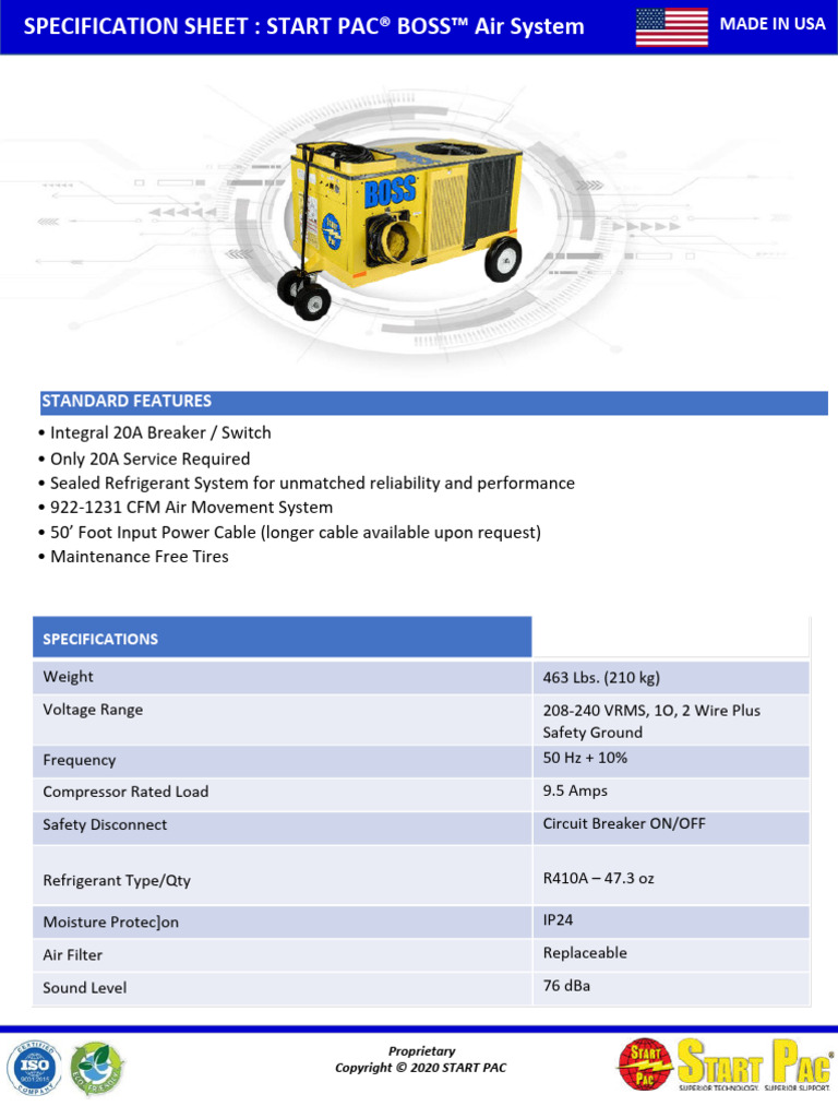 SPECIFICATION SHEET - START PAC® BOSS™ Air System | PDF | Electrical Engineering | Electronics