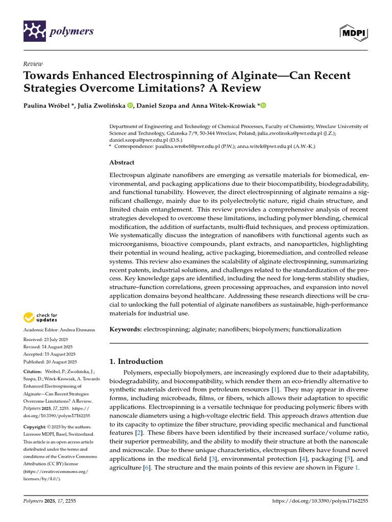 Enhancing Alginate Electrospinning Techniques | PDF | Polymers | Tissue ...