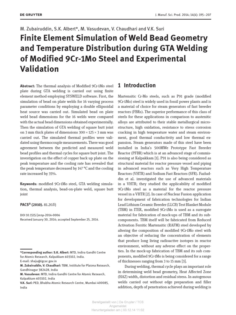 Finite Element Simulation of Weld Bead G | PDF | Steel | Welding