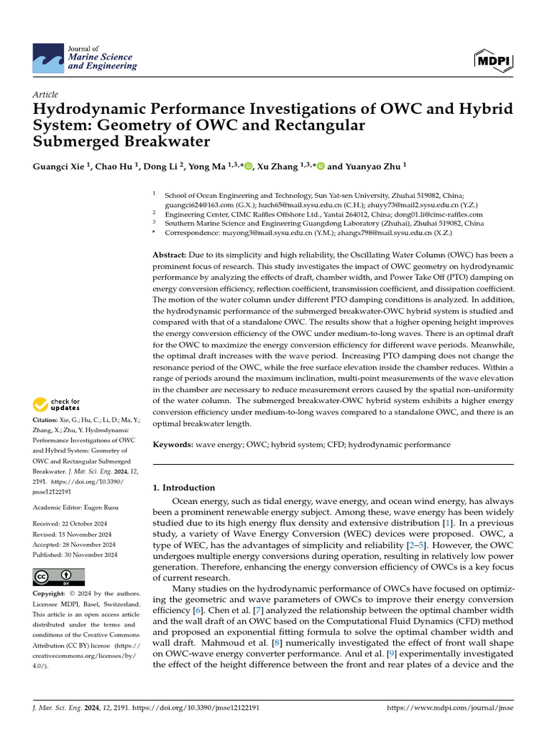 Hydrodynamic Performance Investigations of OWC And | PDF | Waves | Fluid Dynamics