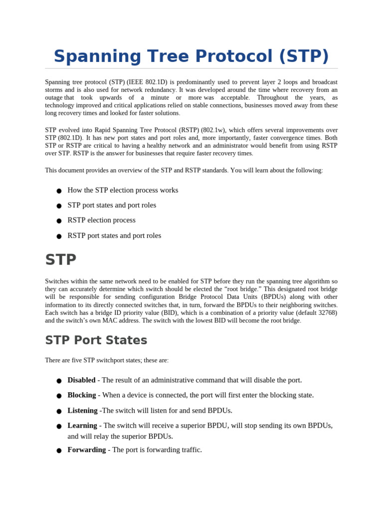 STP and RSTP Overview for Network Admins | PDF | Telecommunications ...