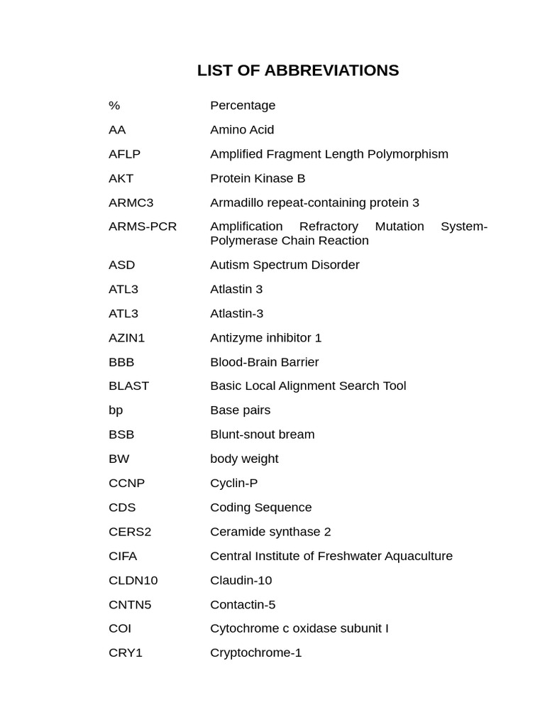 Comprehensive Abbreviation List for Genetics | PDF | Dna Sequencing | Gene