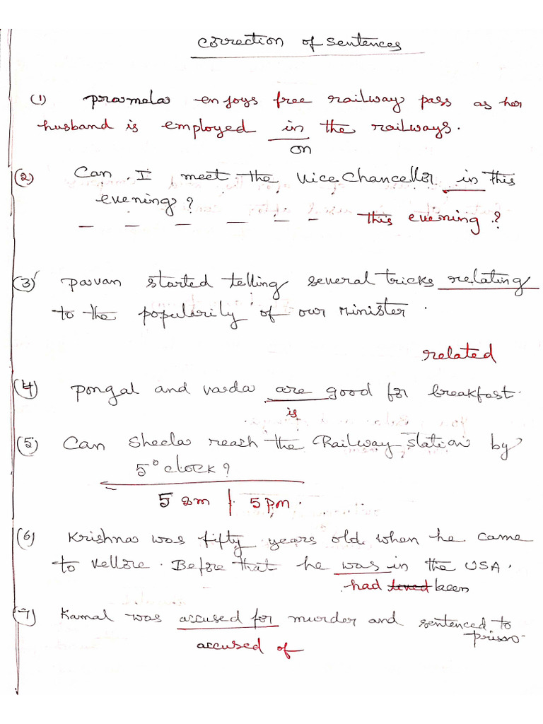 Correction of Sentences | PDF