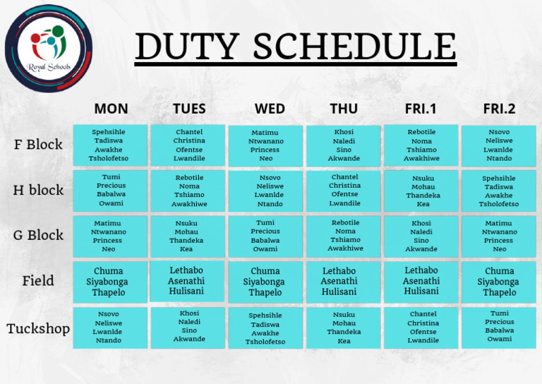 Weekly Duty Schedule Overview | PDF