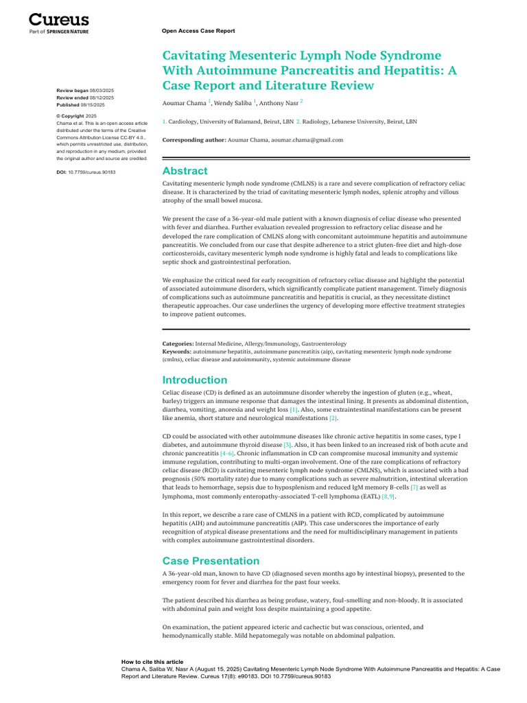 Cavitating Mesenteric Lymphadenopathy Case | PDF | Autoimmune Disease ...