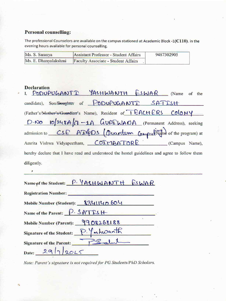 Hostel Undertaking | PDF