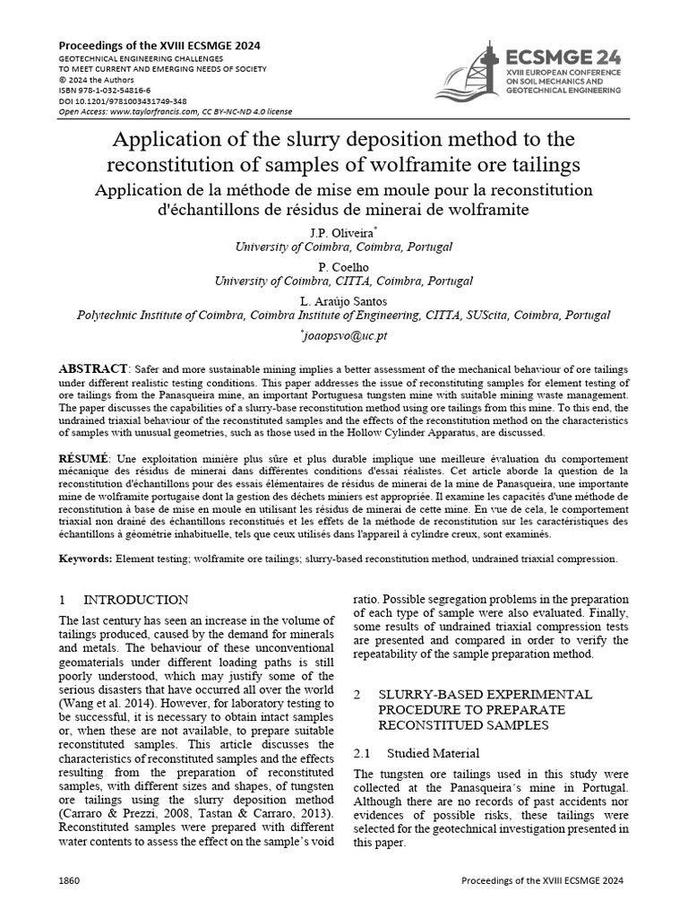 Application of The Slurry Deposition Method To The Reconstitutuin of ...
