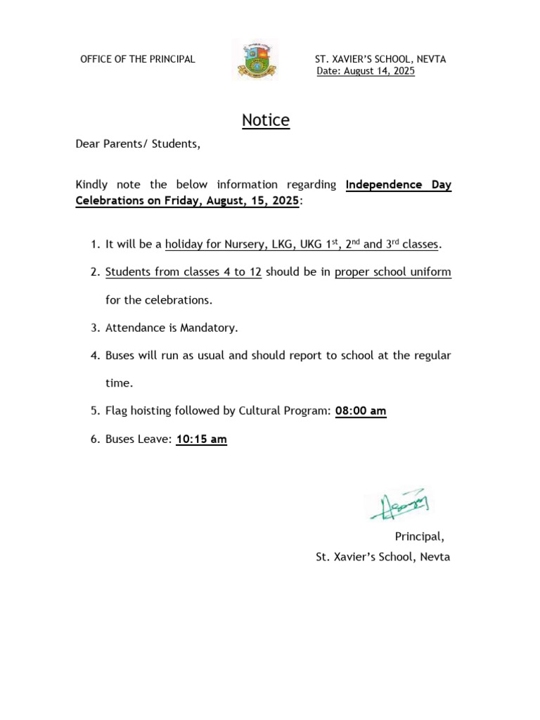Notice - Independence Day Celebrations | PDF