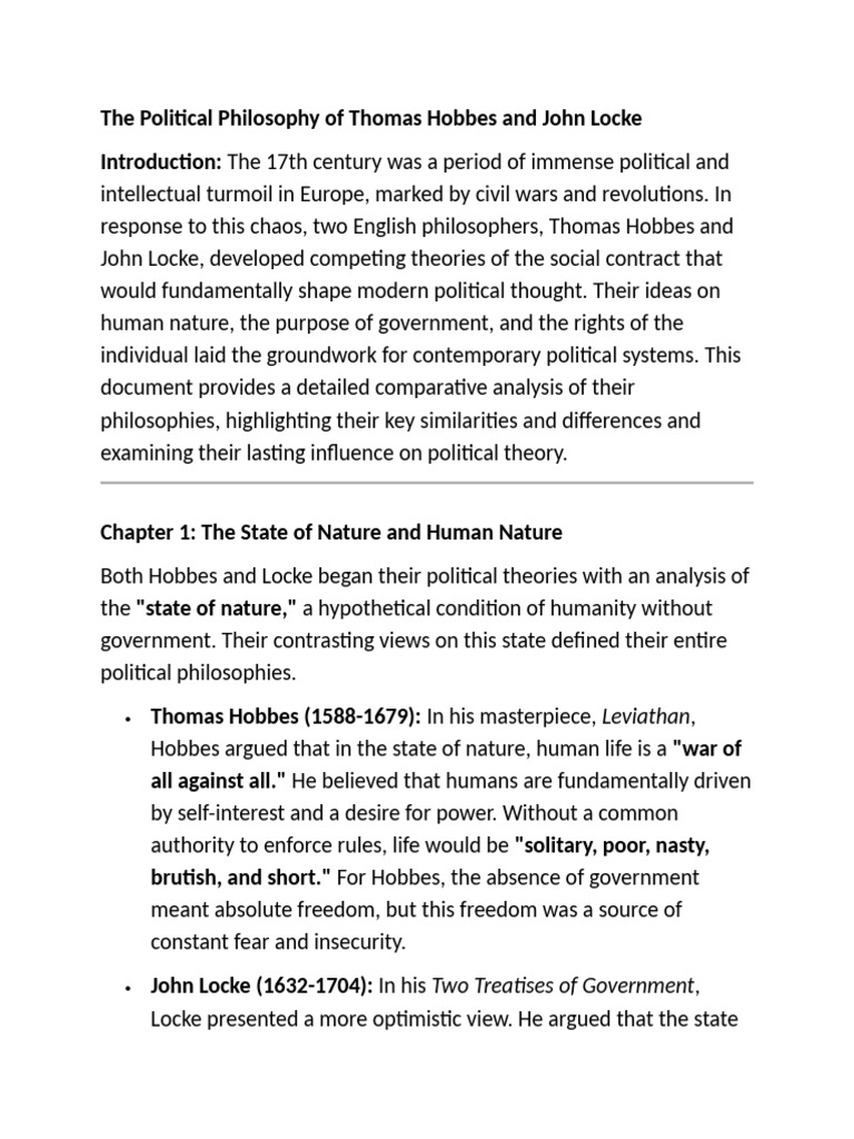 The Political Philosophy of Thomas Hobbes and John Locke | PDF | Social ...
