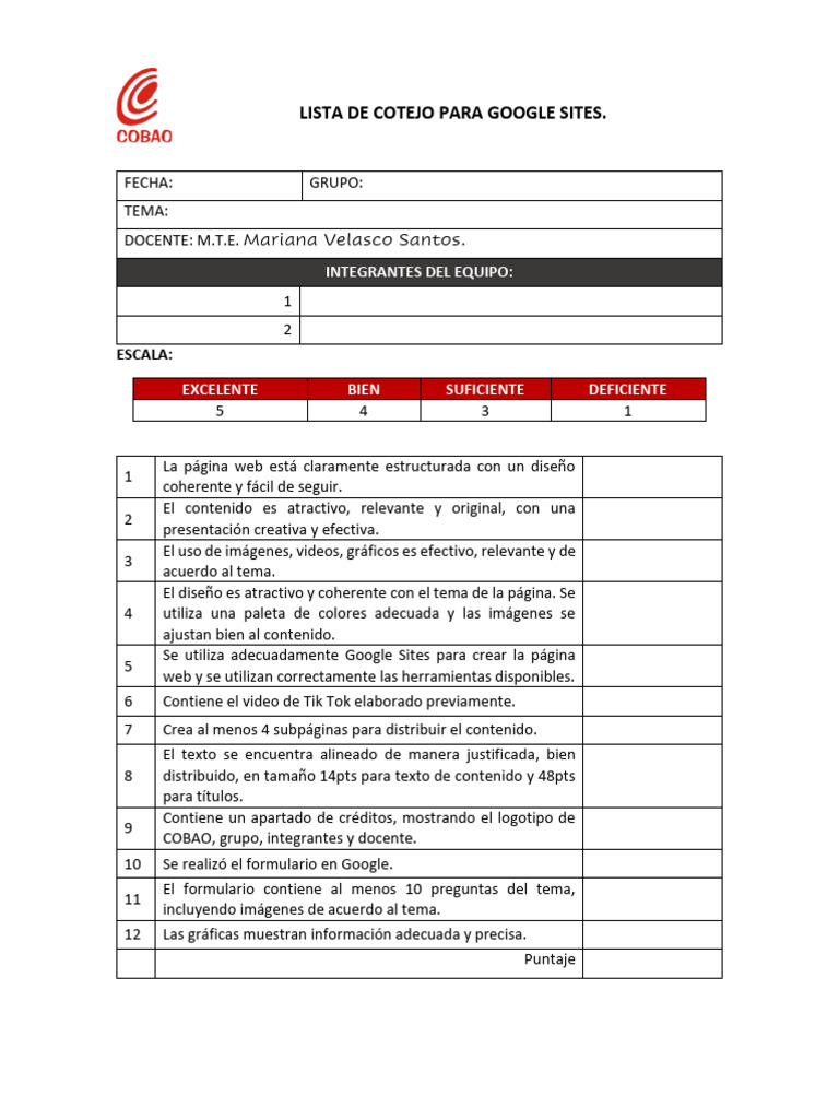 Cotejo para Google Sites: Guía Práctica | PDF