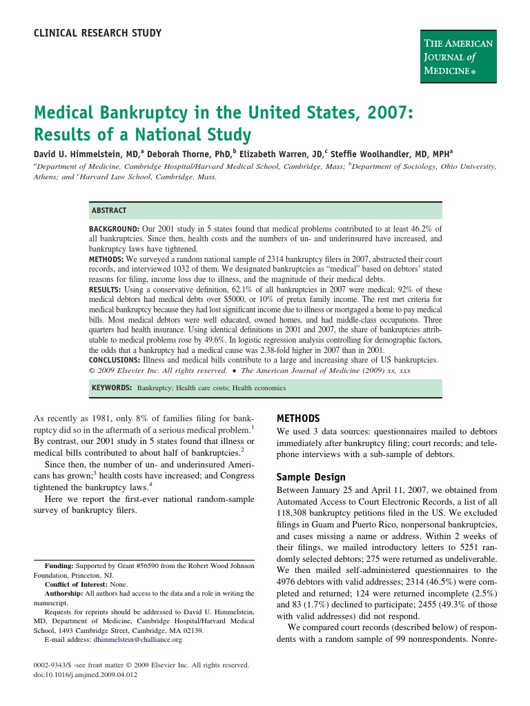 Medical Bankruptcy in The United States | PDF | Social Science ...