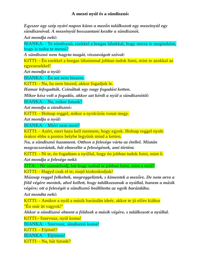 A Mezei Nyúl És A Sündisznó | PDF