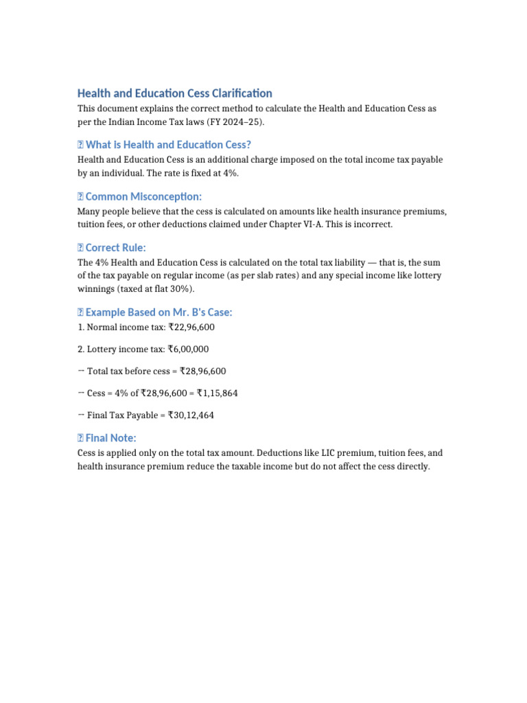 Health Education Cess Clarification | PDF