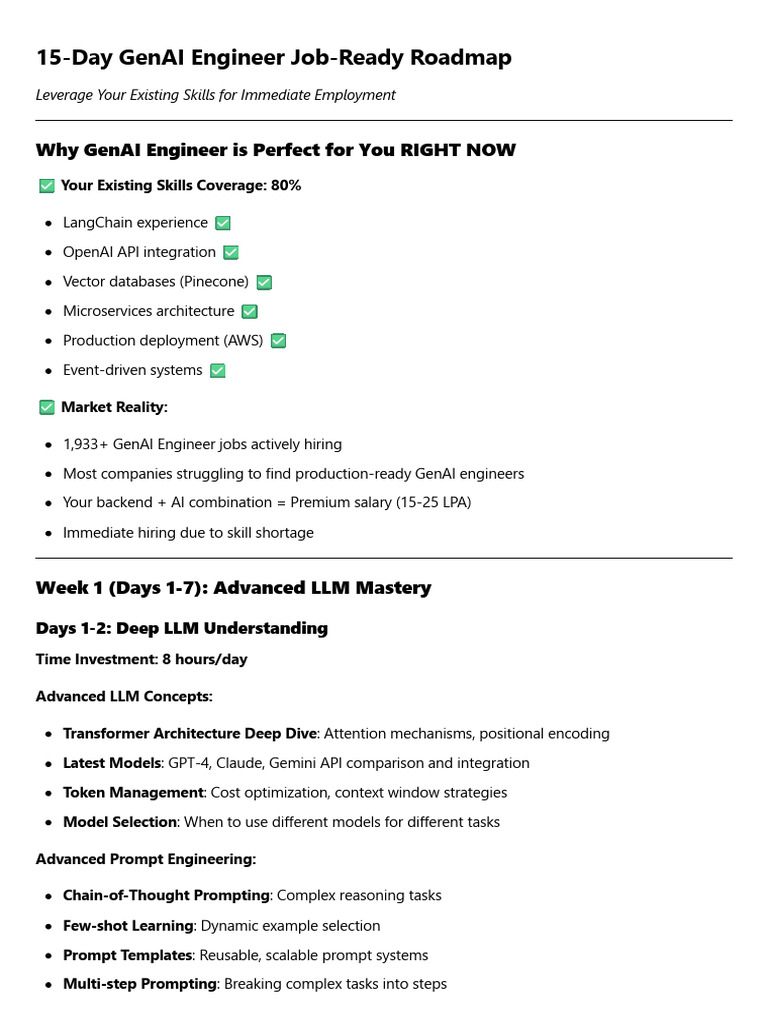 GenAI Engineer 15-Day Roadmap | PDF | Computing | Software Engineering