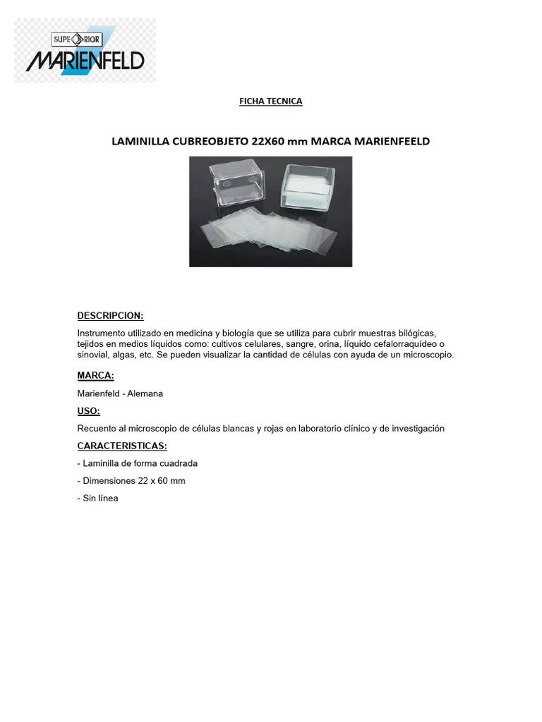 Laminilla Cubreobjeto 22x60 mm Marienfeld | PDF