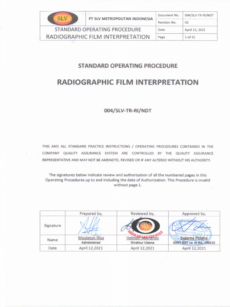 004 SOP Radiographic Film Interpretation007 | PDF