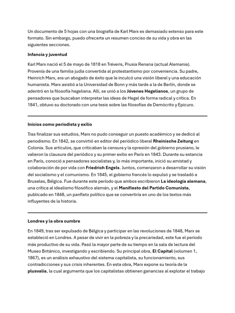 Biografía de Karl Marx: vida y legado | PDF | Karl Marx | Friedrich Engels