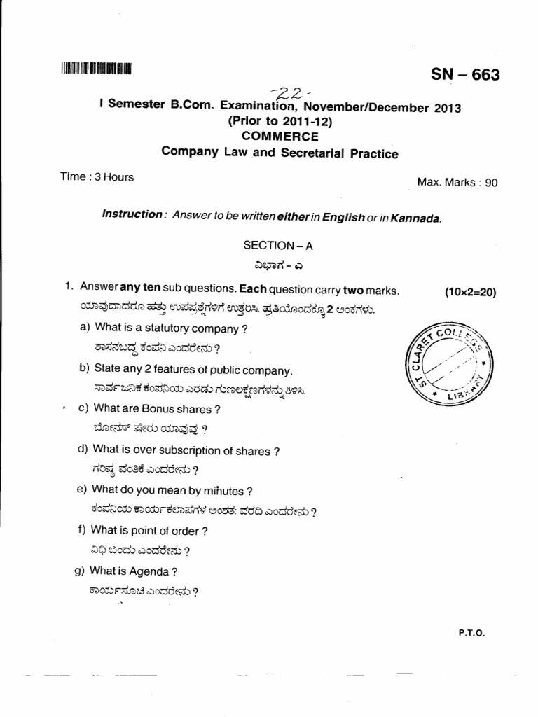 22 Company Law and Secretarial Practices Prior To 2011 12 | PDF