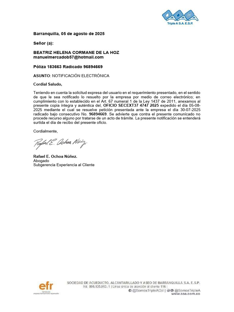 Poliza 183663 Radicado 96894669 | PDF