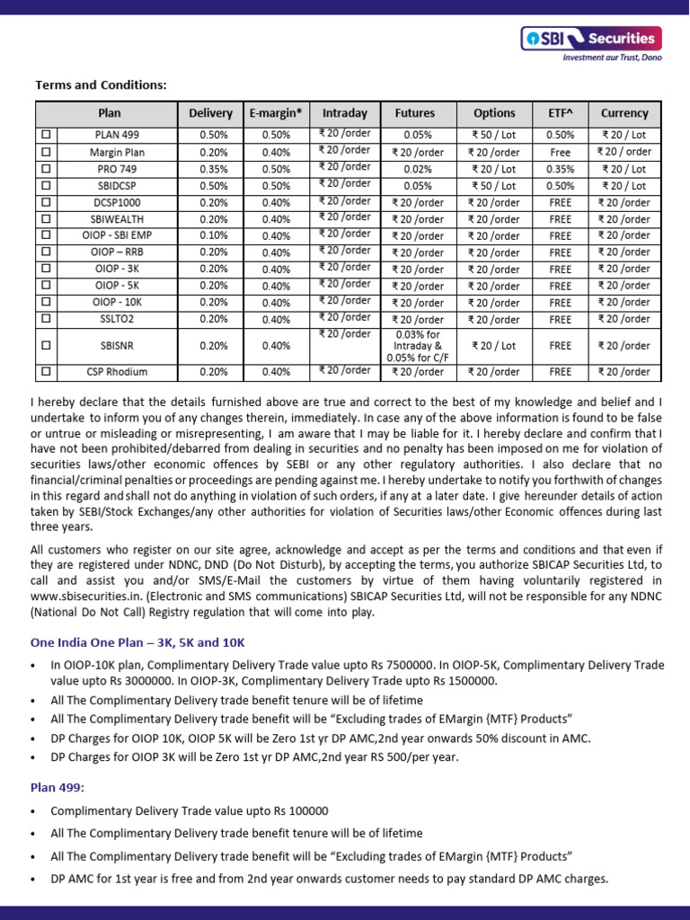 SBICAP Securities Trading Plans Overview | PDF | Debit Card | Cheque
