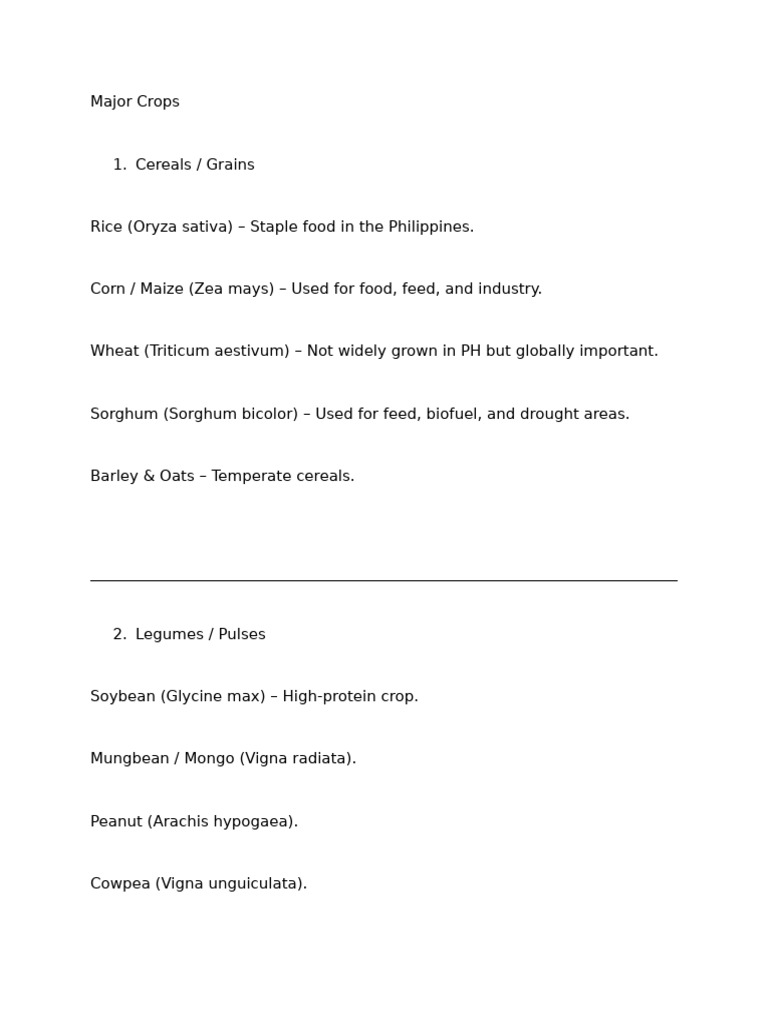 Overview of Major Crop Types | PDF