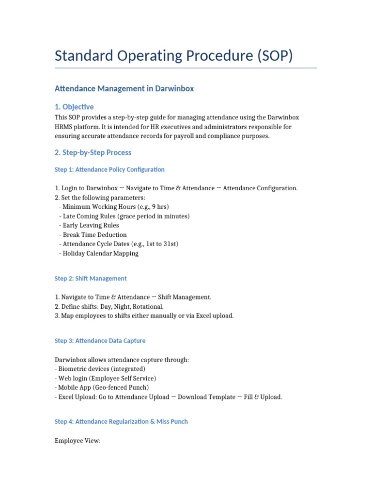Attendance Management in Darwinbox SOP | PDF