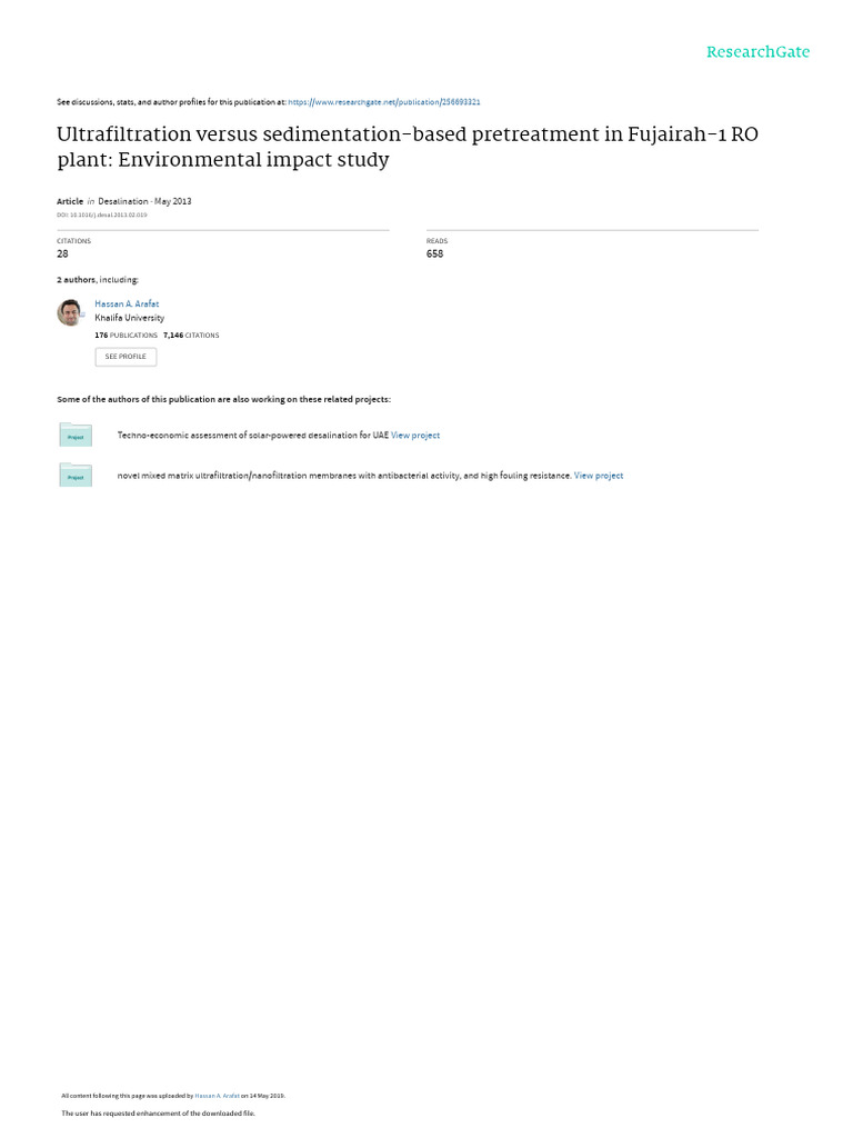 Ultrafiltration vs. Sedimentation in RO Plants | PDF | Membrane | Life ...