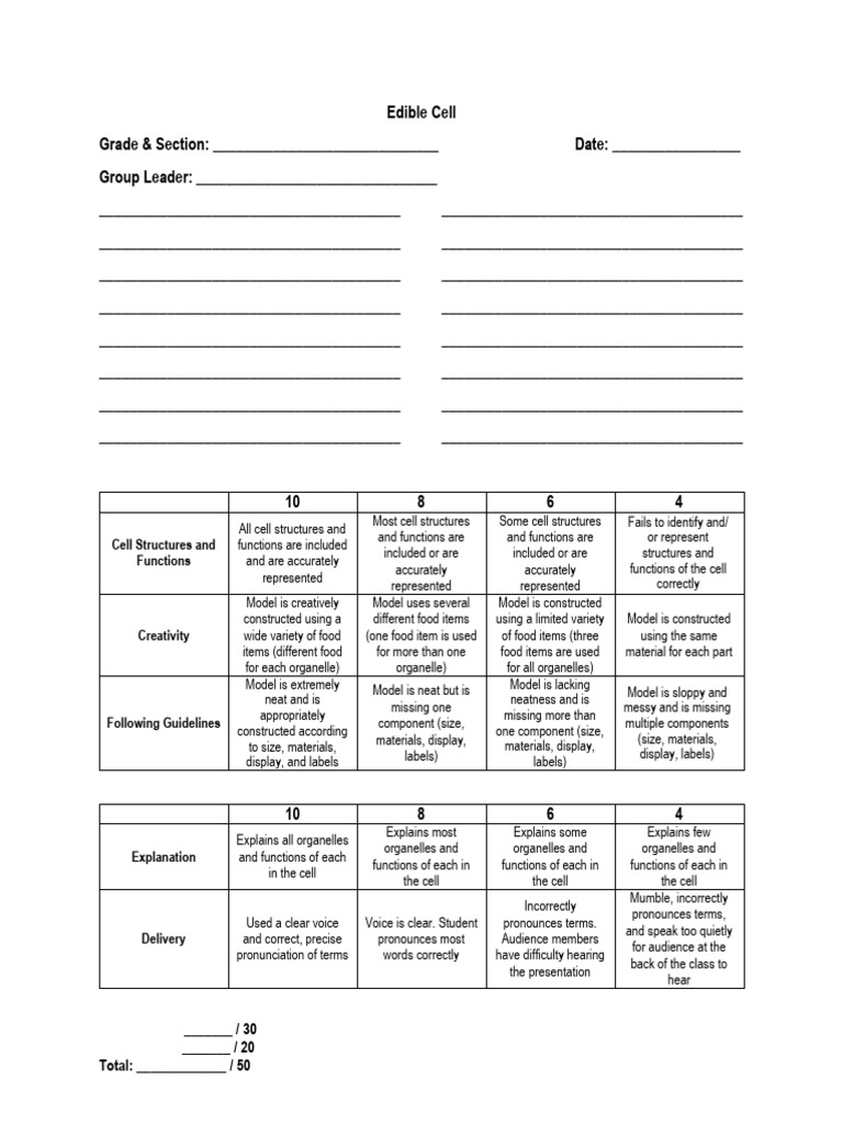 STM 007 Edible Cell Rubric | PDF