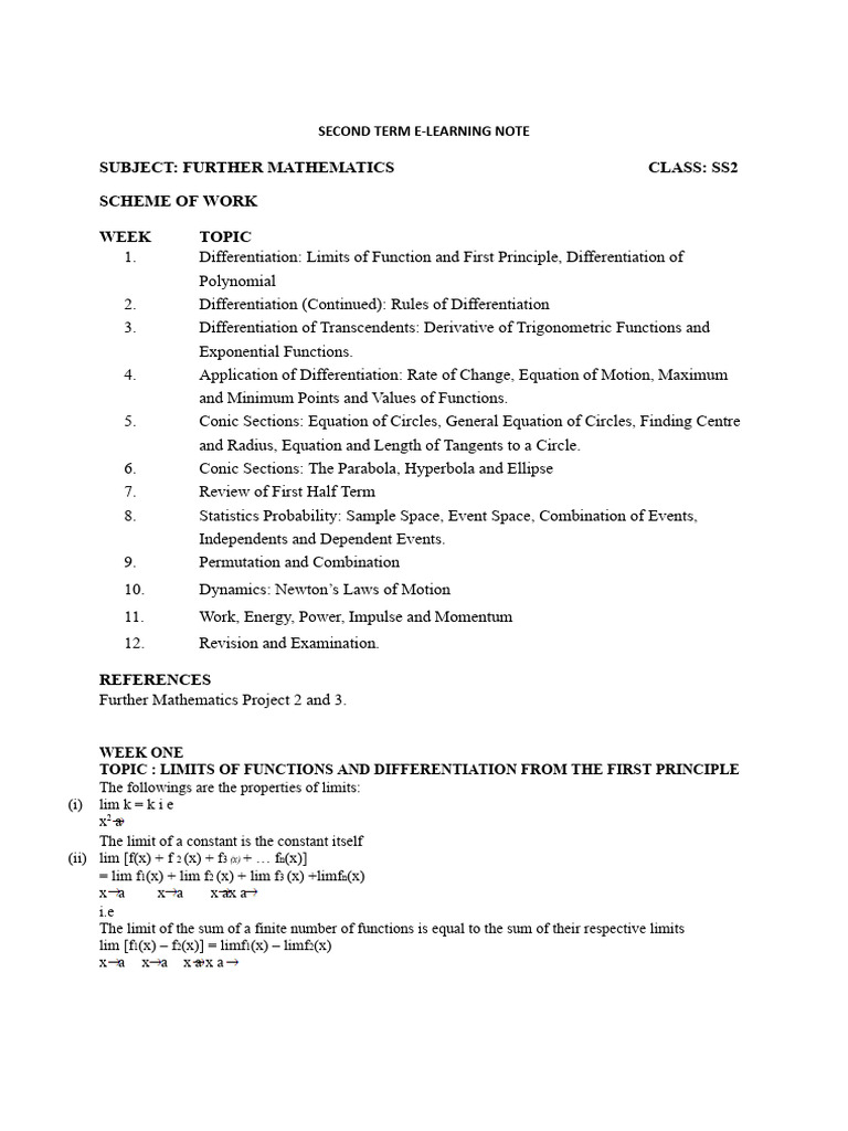 2nd Term Ss2 Further Maths | PDF | Trigonometric Functions | Circle