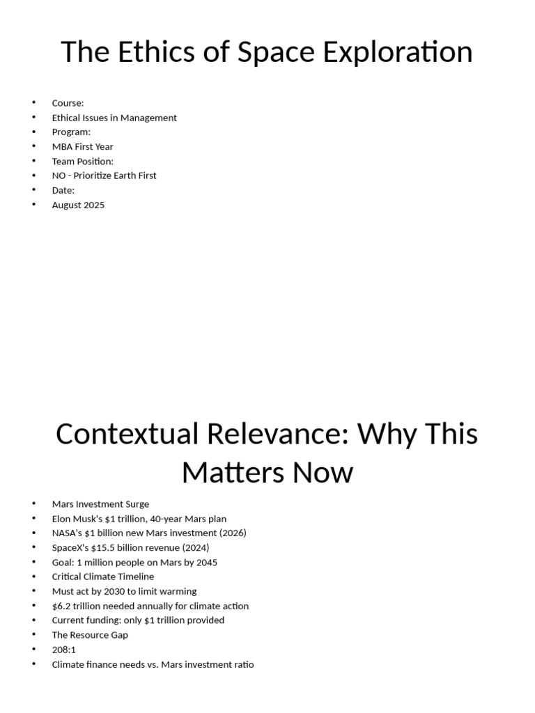 Ethics of Space Exploration | PDF | Space Colonization | Mars