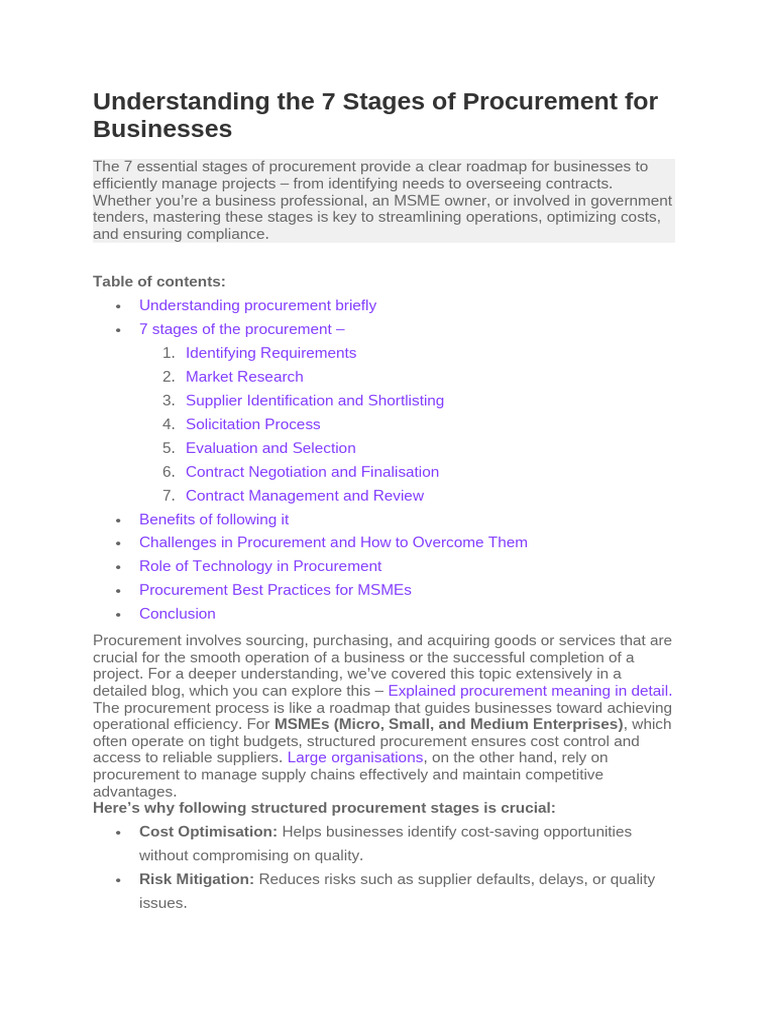 7 Stages of Procurement For Businesses | PDF | Procurement | Supply Chain