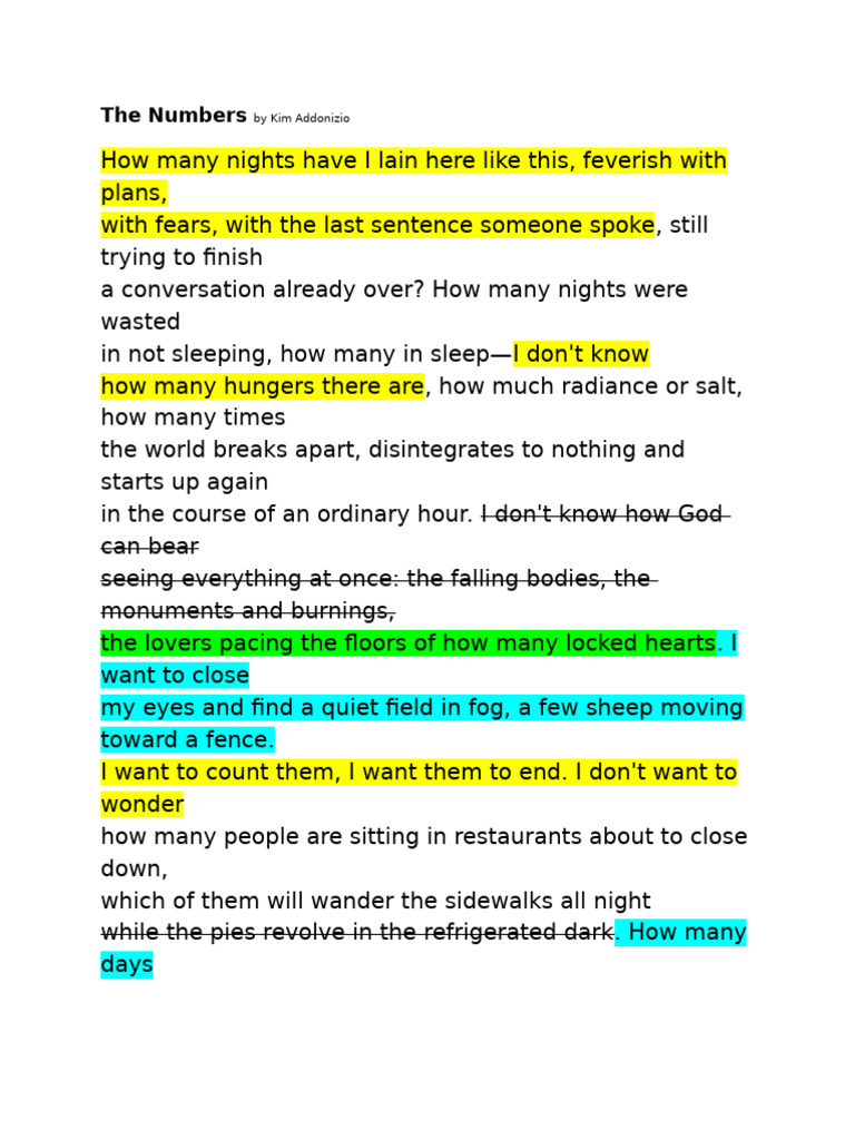 The Numbers by Kim Addonizio | PDF