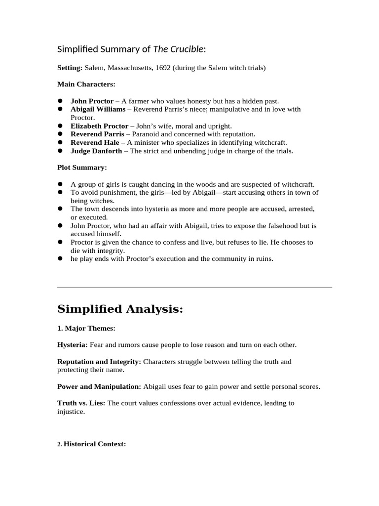 Simplified Summary of The Crucible | PDF | Witchcraft