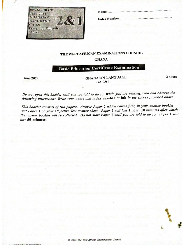 BECE 2024 Ga Questions | PDF