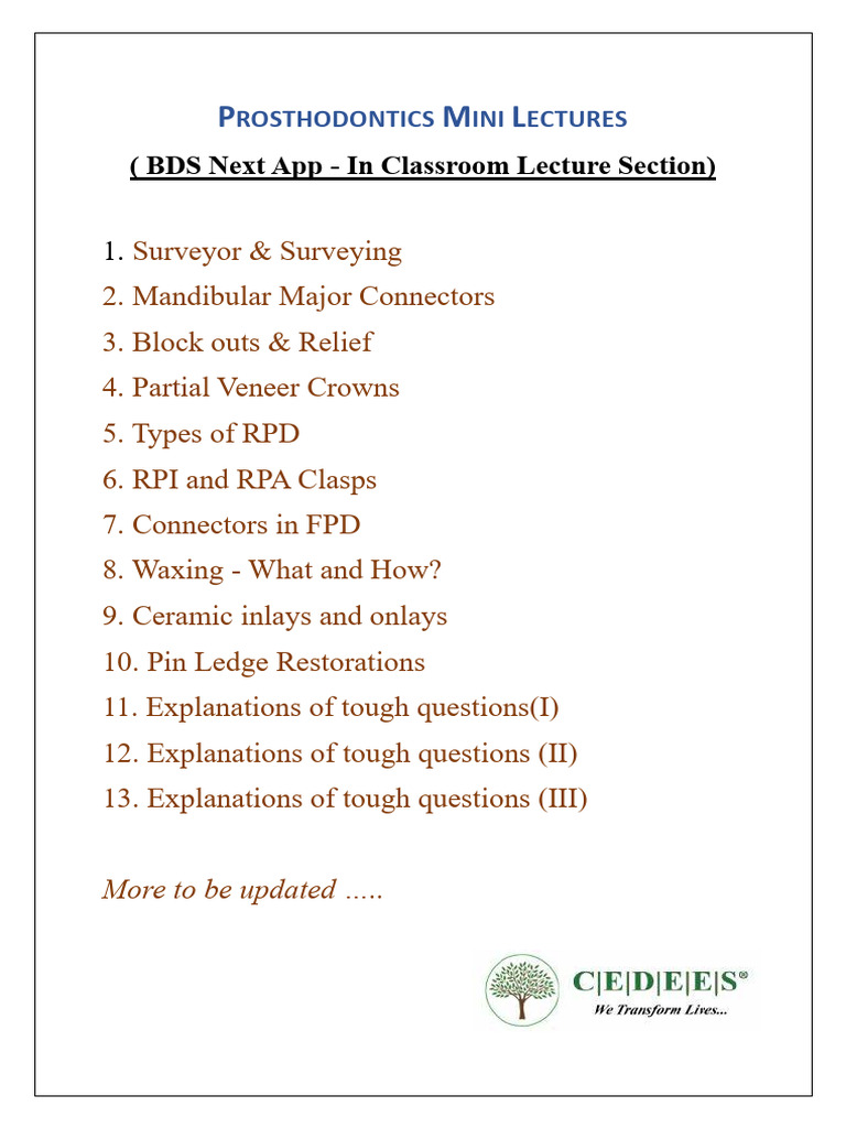 Cedees Prostho Mini Lectures | PDF