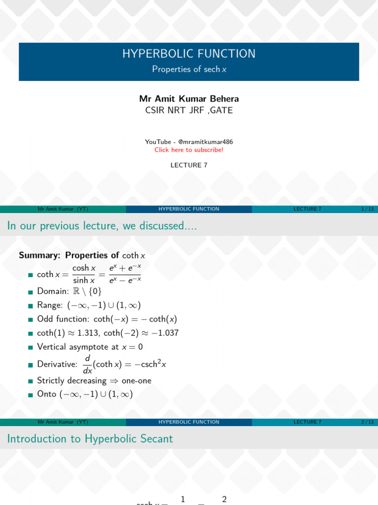 Properties and Graph of sech x | PDF | Trigonometric Functions ...