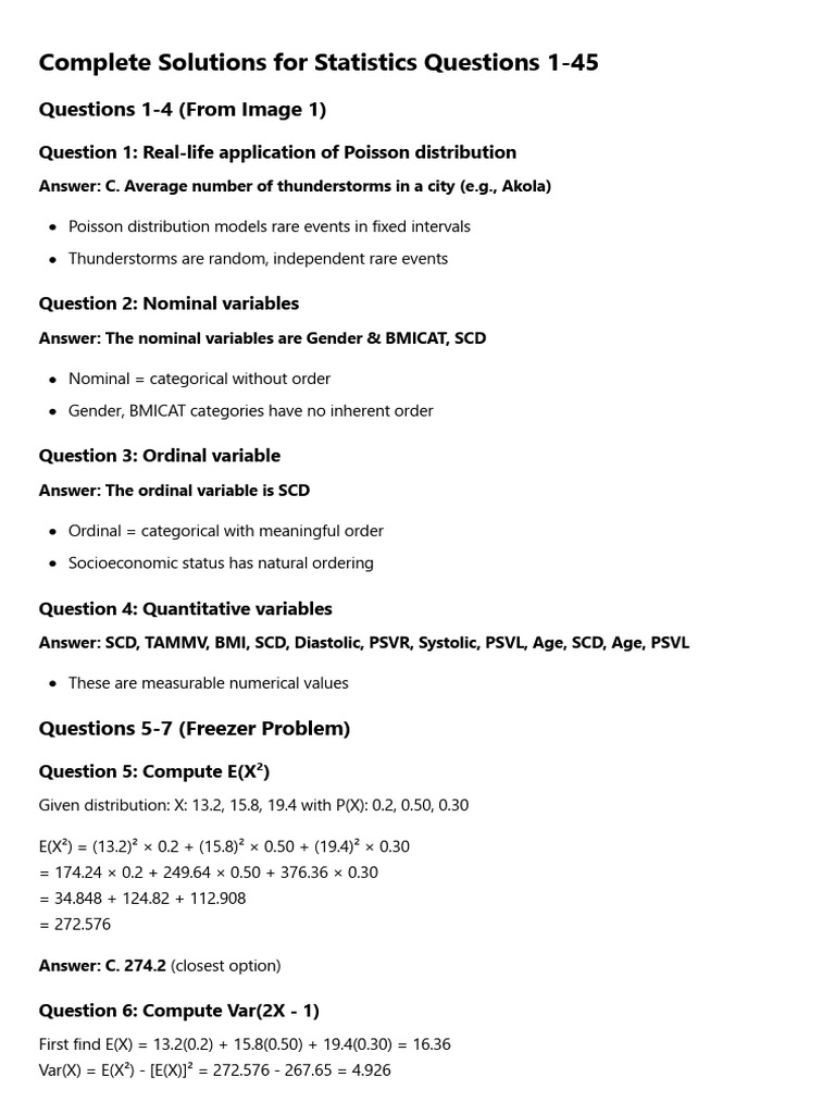 Statistics Questions 1-45 Solutions | PDF | Mode (Statistics ...