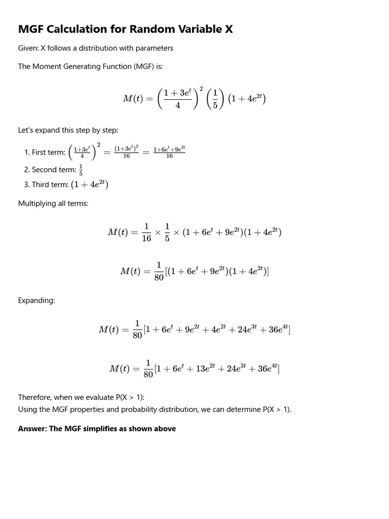 MGF Calculation For Random Variable X | PDF