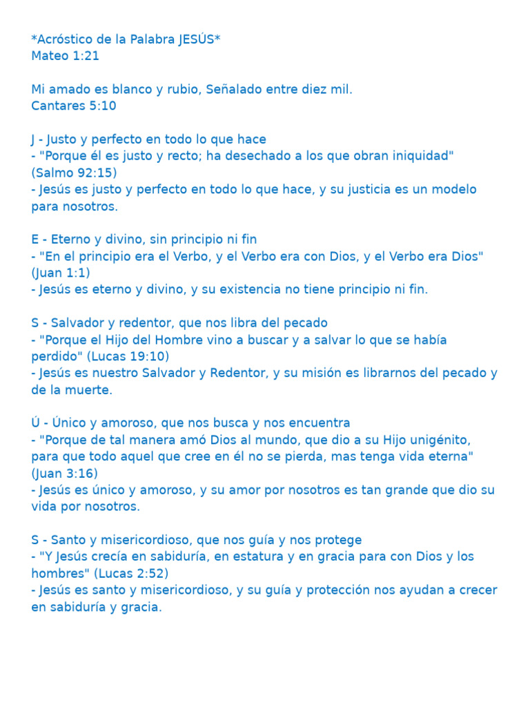 Acróstico de Jesús: Justo y Salvador | PDF
