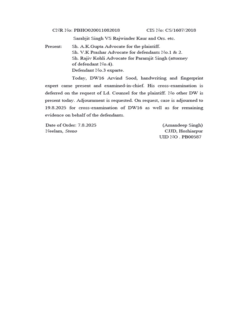 Court Case Update: Sarabjit vs Rajwinder | PDF