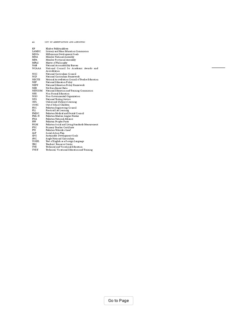 List of Abbreviations and Acronyms: Go To Page | PDF