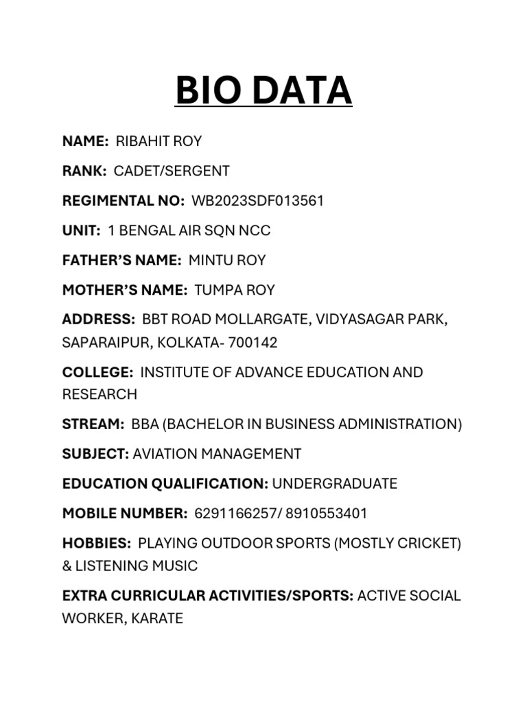 Ribahit Roy Biodata | PDF