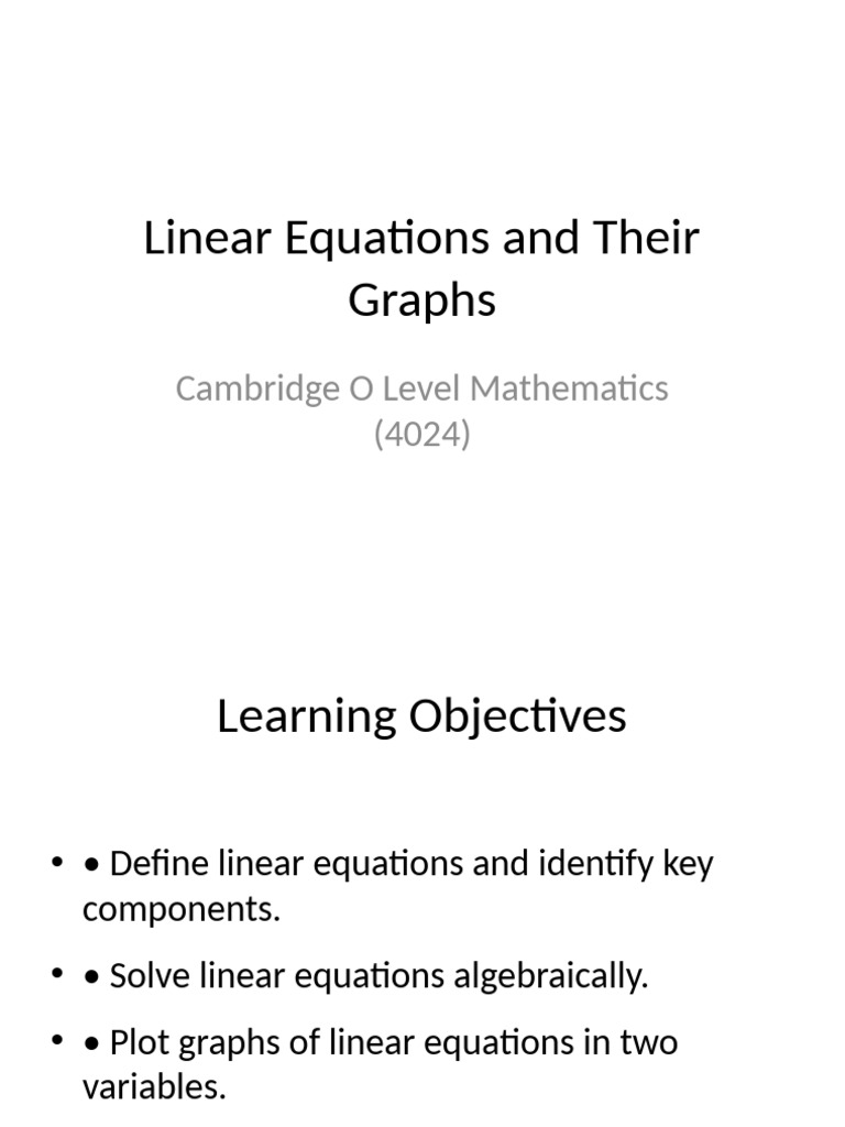 Linear Equations and Graphs OLevel | PDF | Slope | Equations