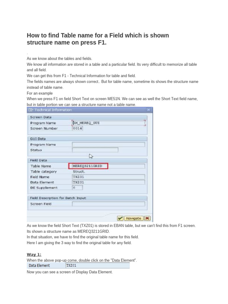 Finding Table Names for Fields | PDF | Computing