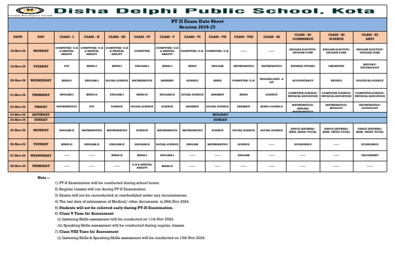 PT II Exam Date Sheet 2024-25 | PDF | Social Sciences | Science