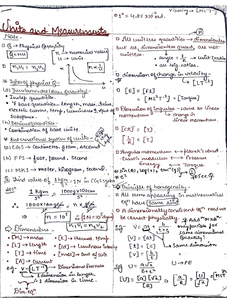 Units & Measurements Notes | PDF