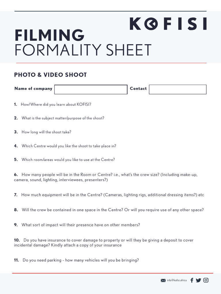 Filming Formality Sheet for KOFISI | PDF