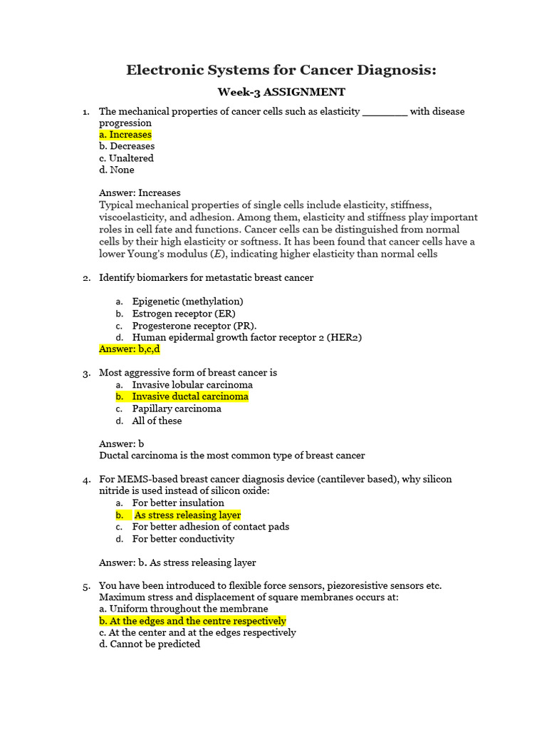 Electronic Systems For Cancer Diagnosis - Week 3 Assignment | PDF ...