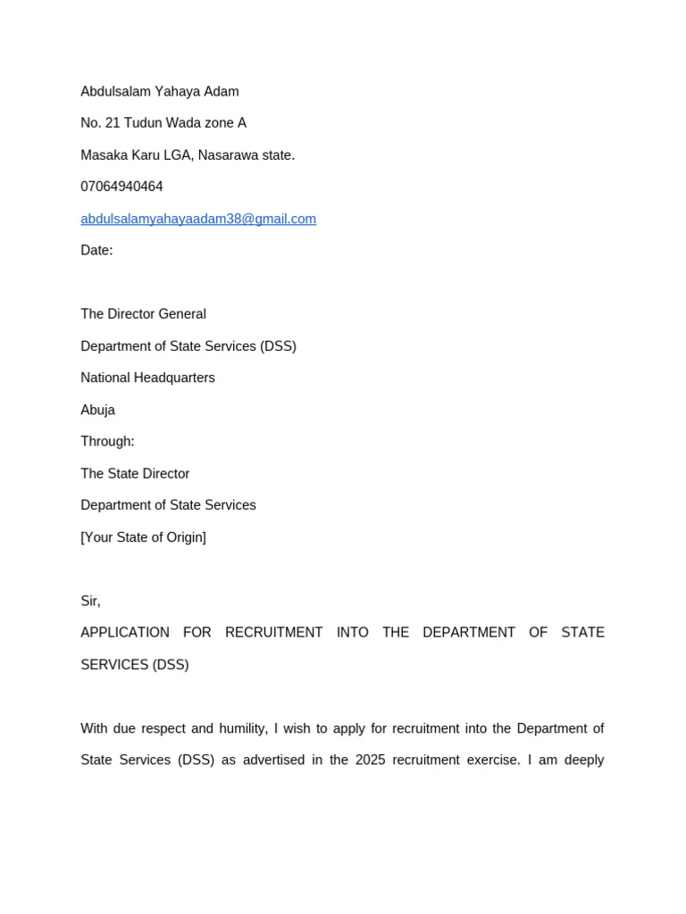DSS Recruitment Application | PDF