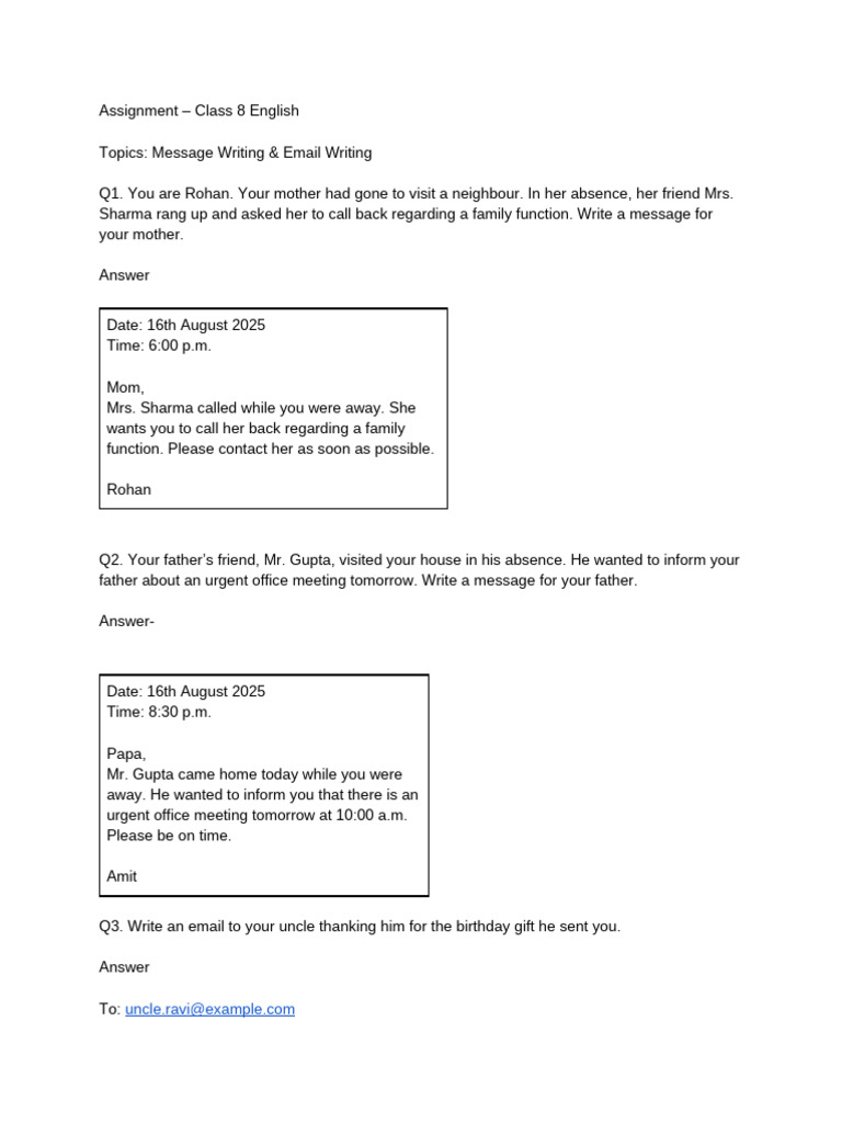 Assignment - Class 8 English | PDF